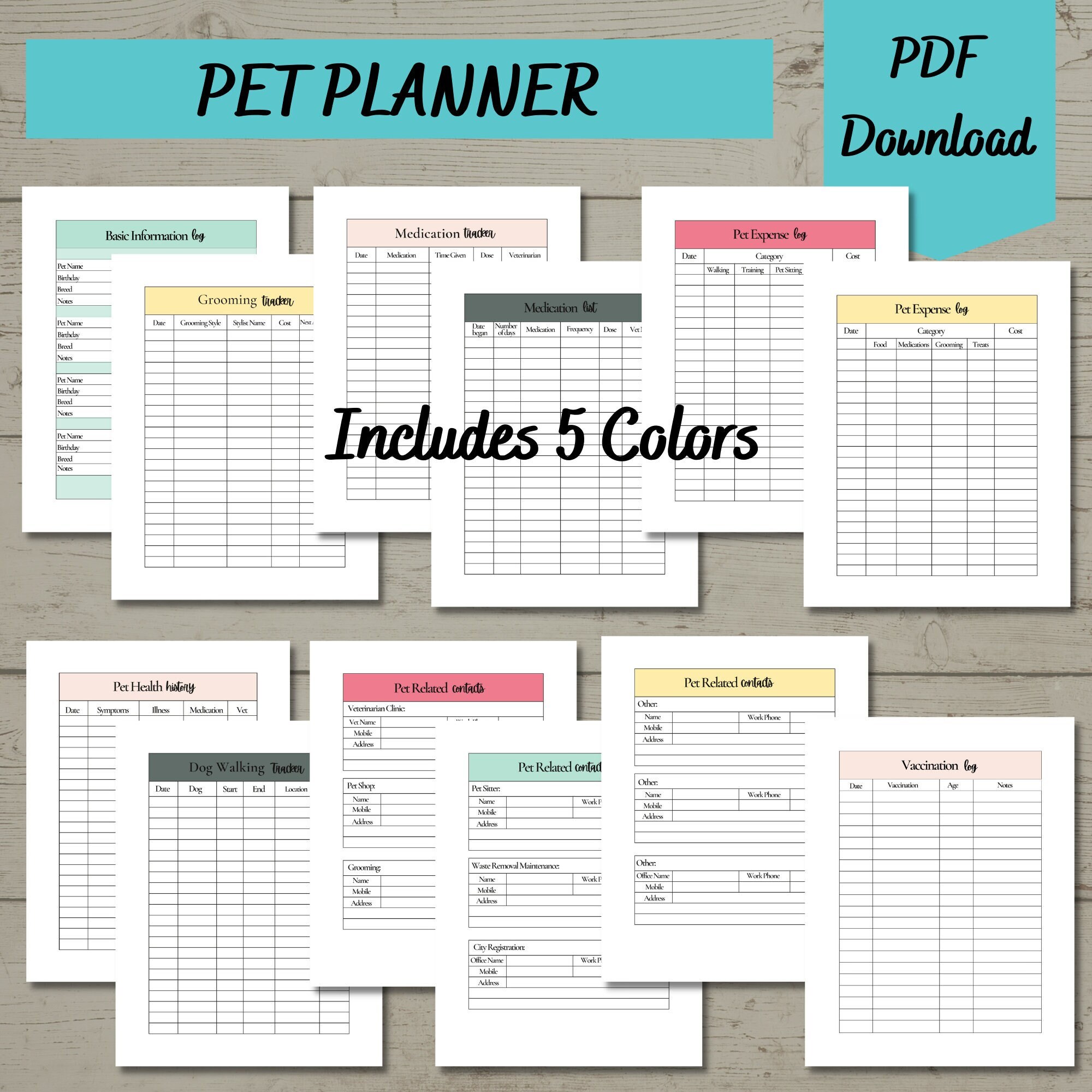 Pet Planner Printable, Printable Pet Record, Pet Care Planner, Dog ...