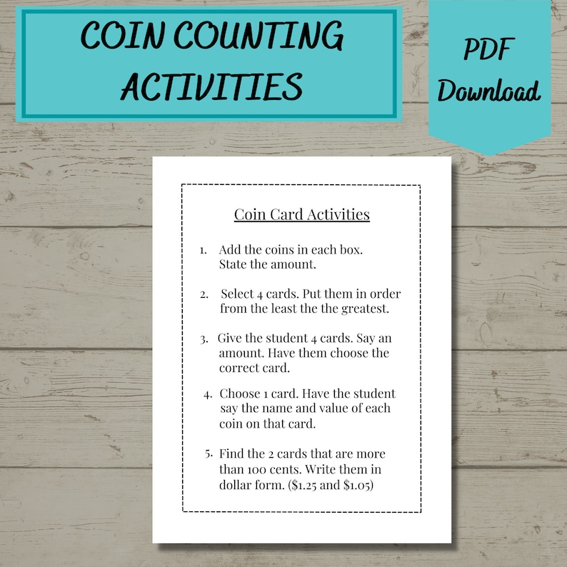 Coin Counting Flashcards and Activity Sheet - Money Printable - Instant ...
