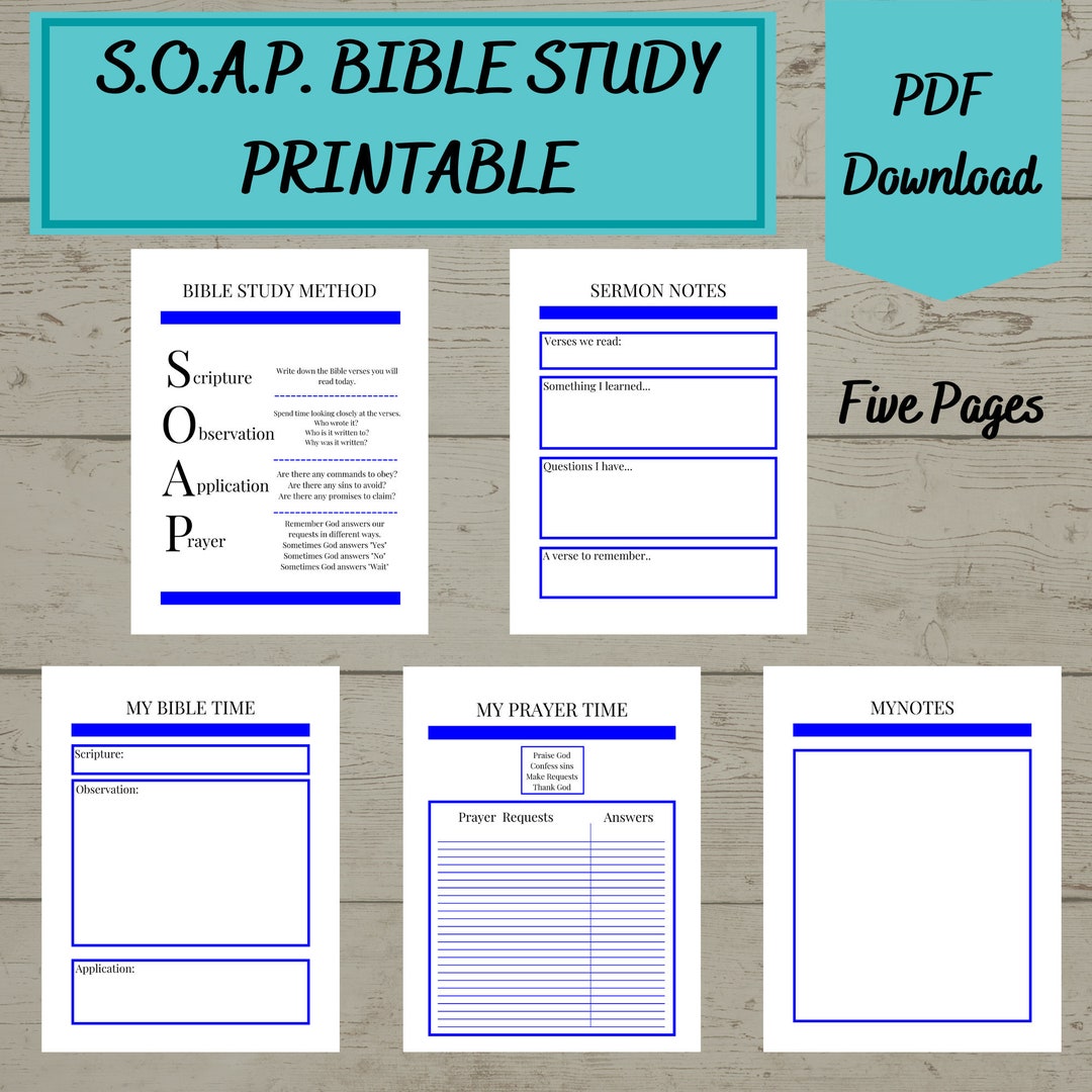 Printable Bible Study - SOAP Bible Study Method - Sermon Notes - Prayer ...