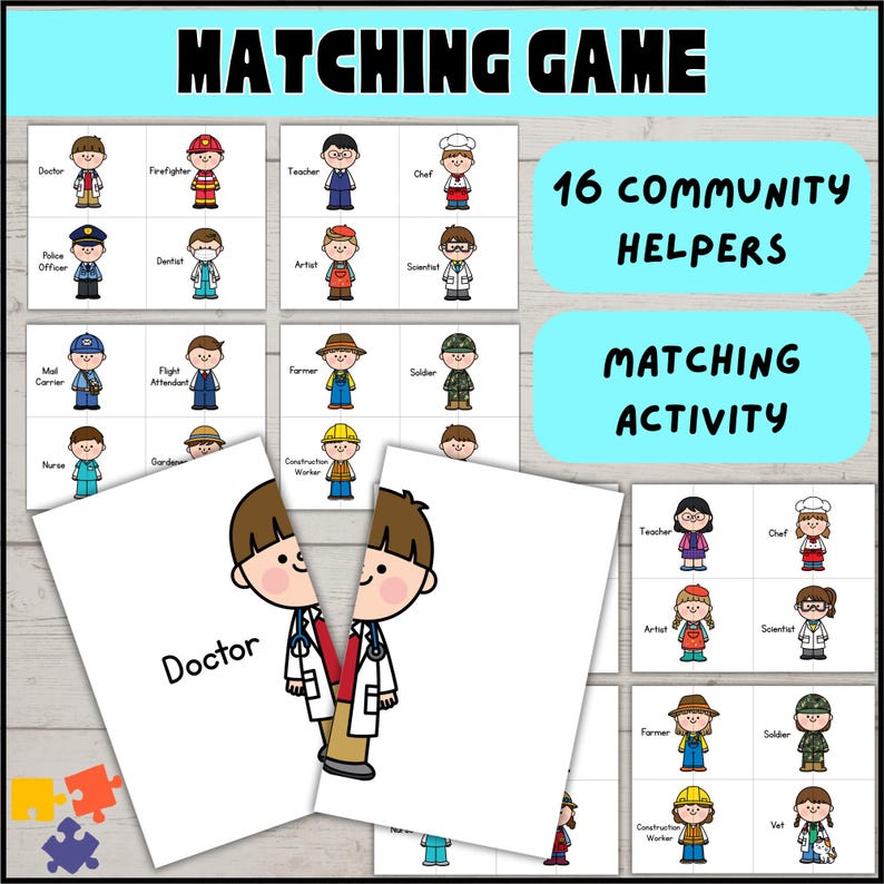 Community Helpers for Kids, Preschool Matching Activity, 16 Symmetry ...