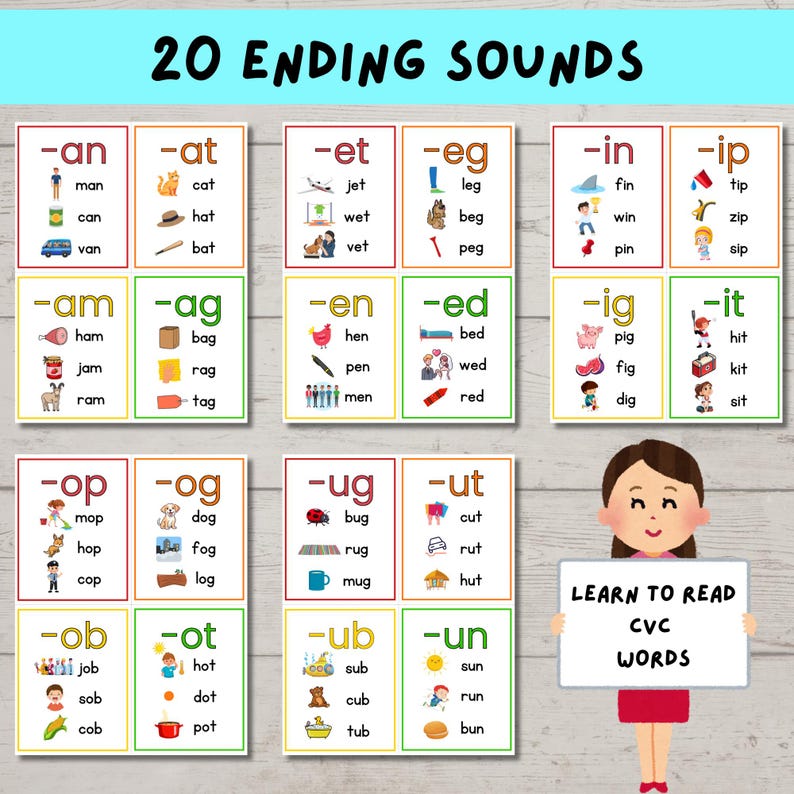 Phonics Flashcards for Kindergarten Reading, CVC Practice for Beginning ...