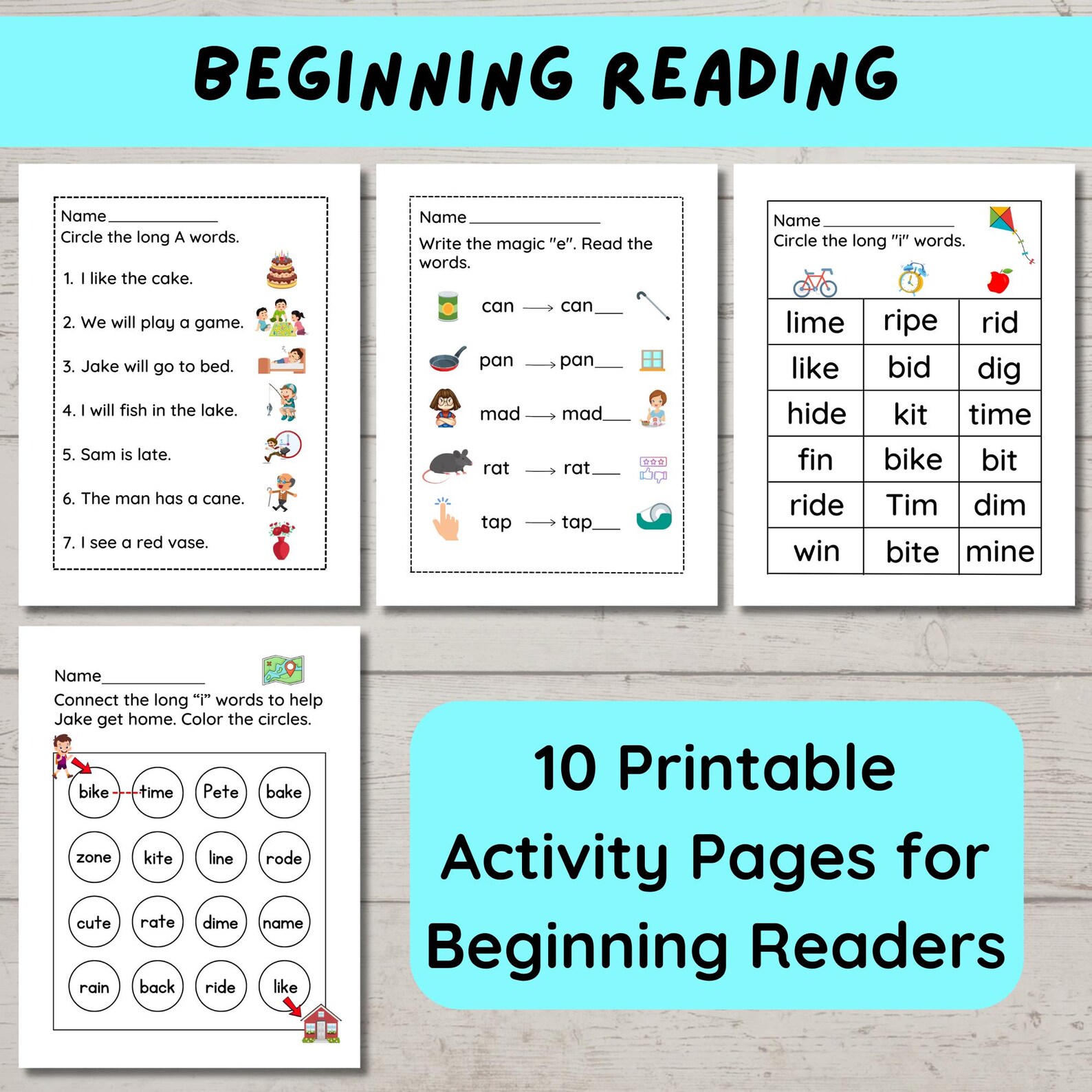 Phonics Worksheets: Long Vowel Cvce Words, Kindergarten-first Grade ...