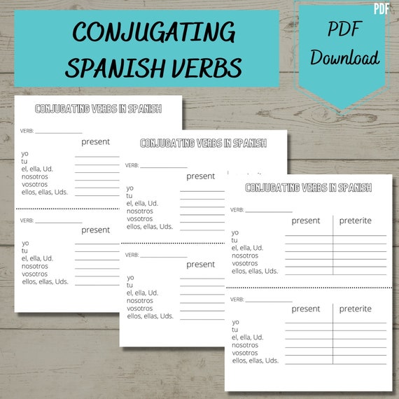 Conjugating Verbs in Spanish Practice Worksheet Present and - Etsy