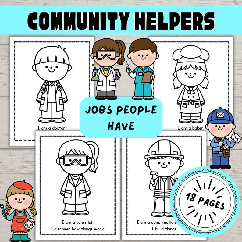 Community Helpers Coloring Pages: Kids' Career Exploration (digital ...