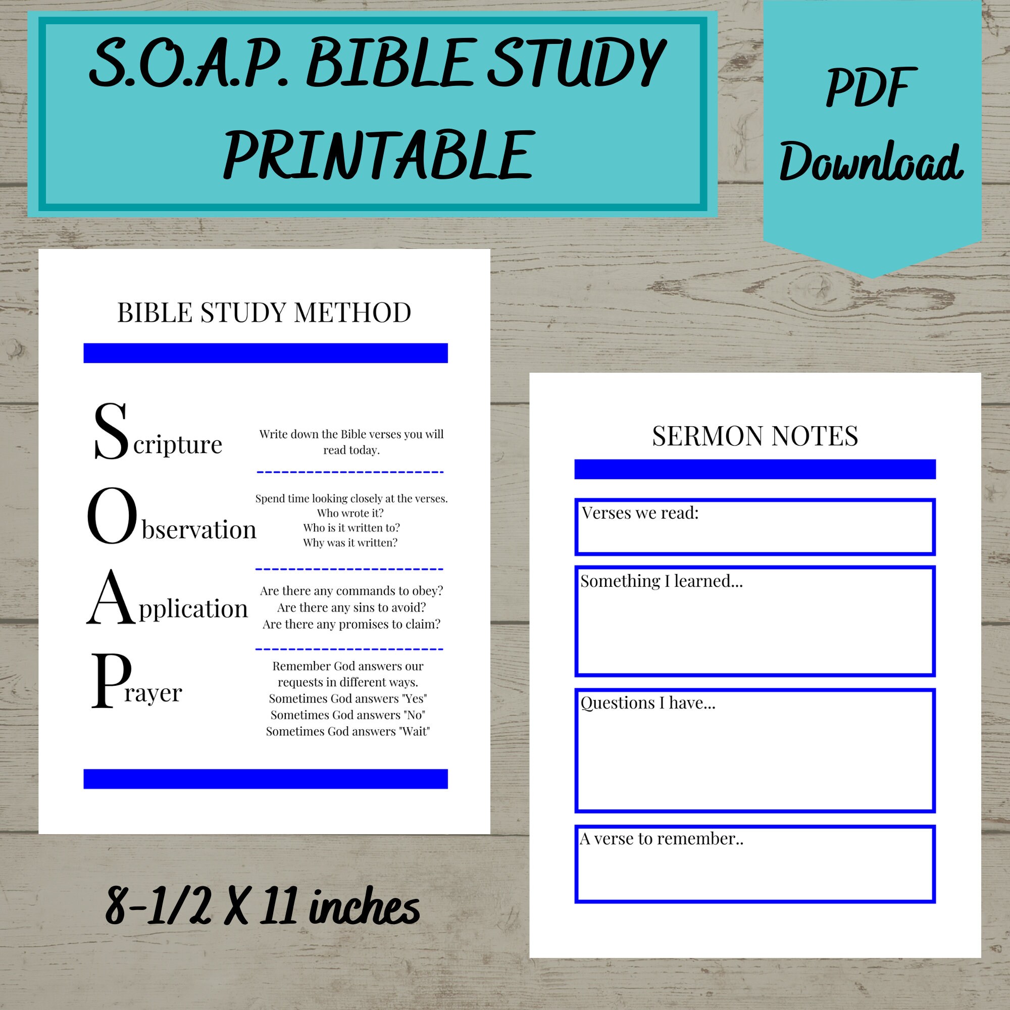 Printable Bible Study - SOAP Bible Study Method - Sermon Notes - Prayer ...