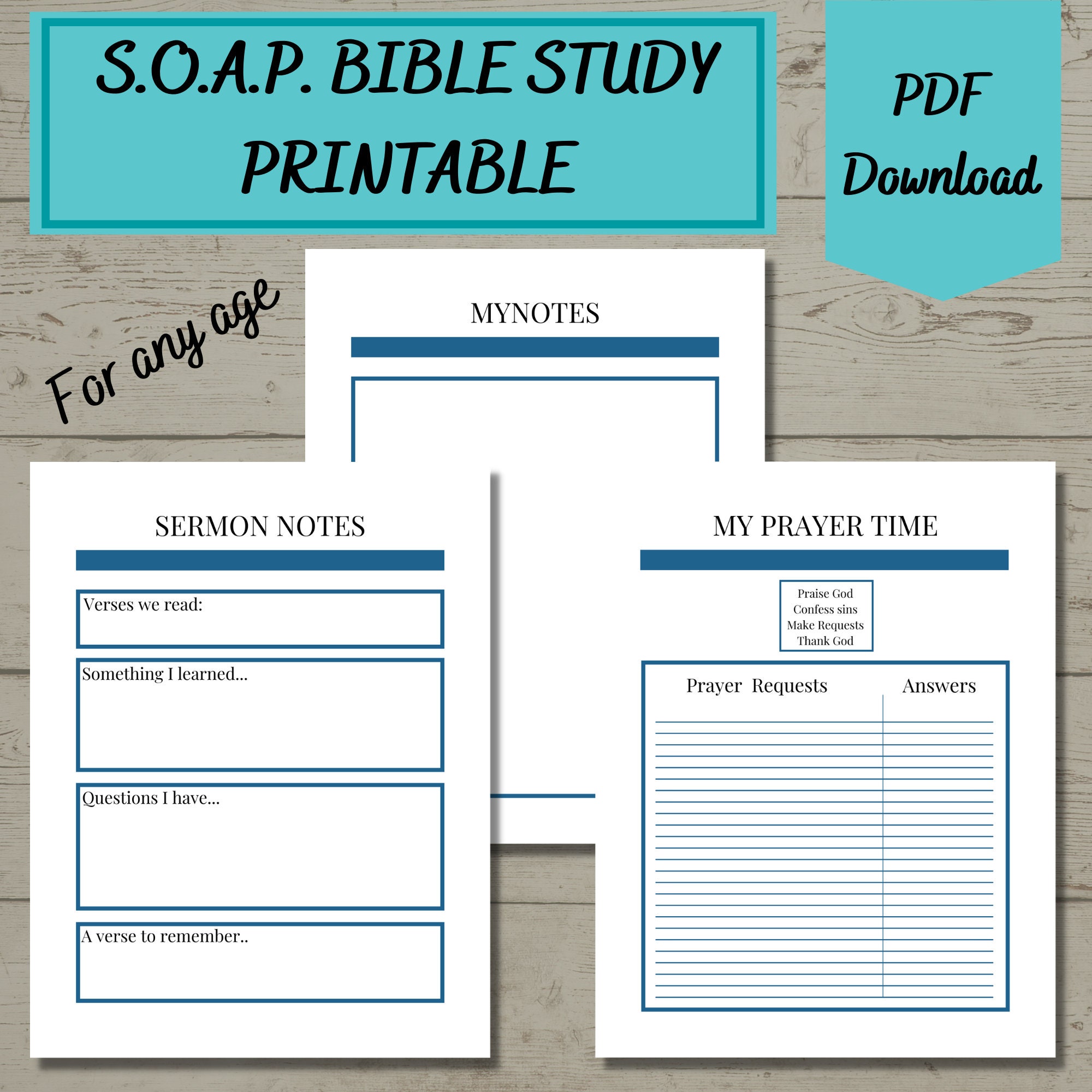 Printable SOAP Bible Study Journal: Farmhouse Blue Sermon Notes (PDF ...