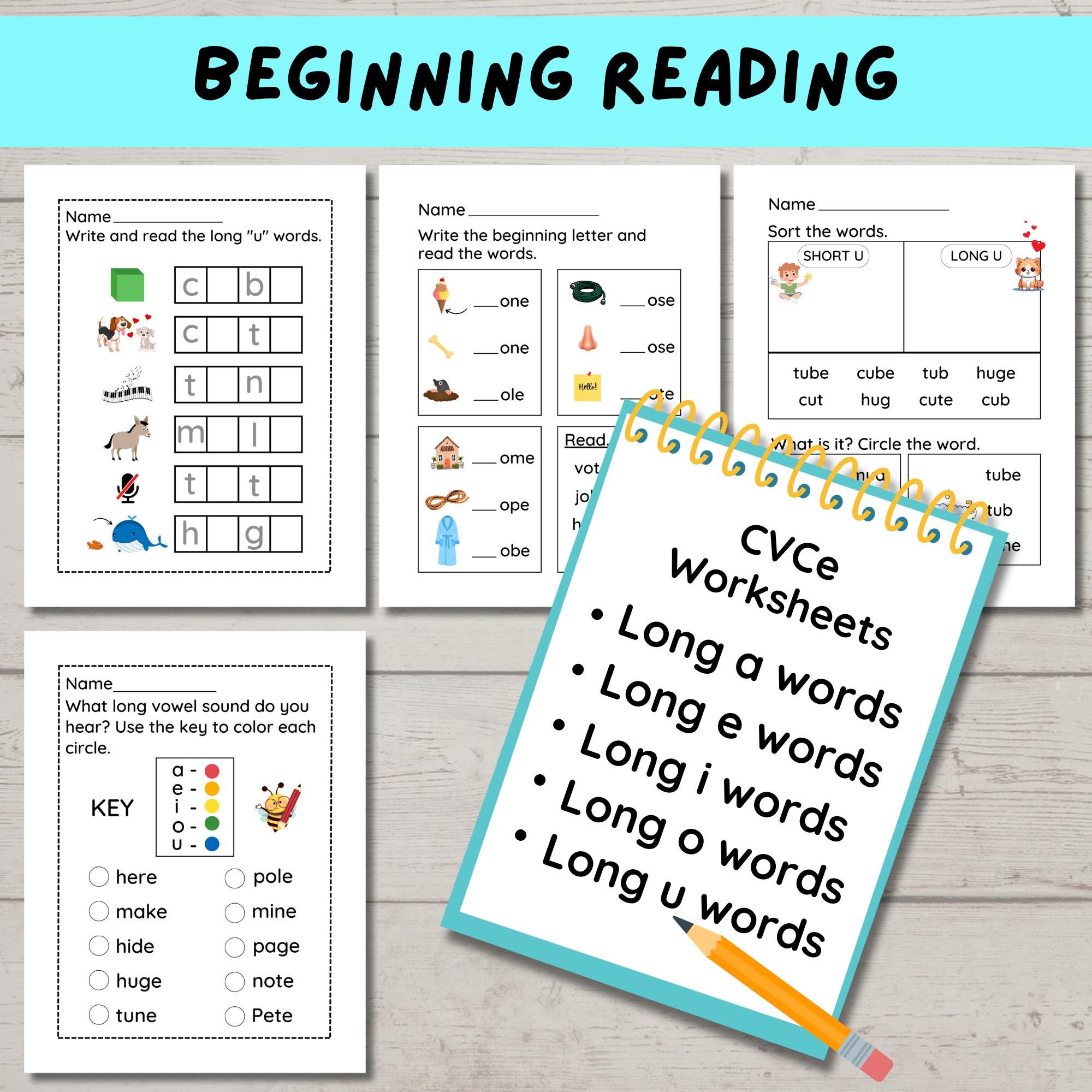 Phonics Worksheets: Long Vowel Cvce Words, Kindergarten-first Grade ...
