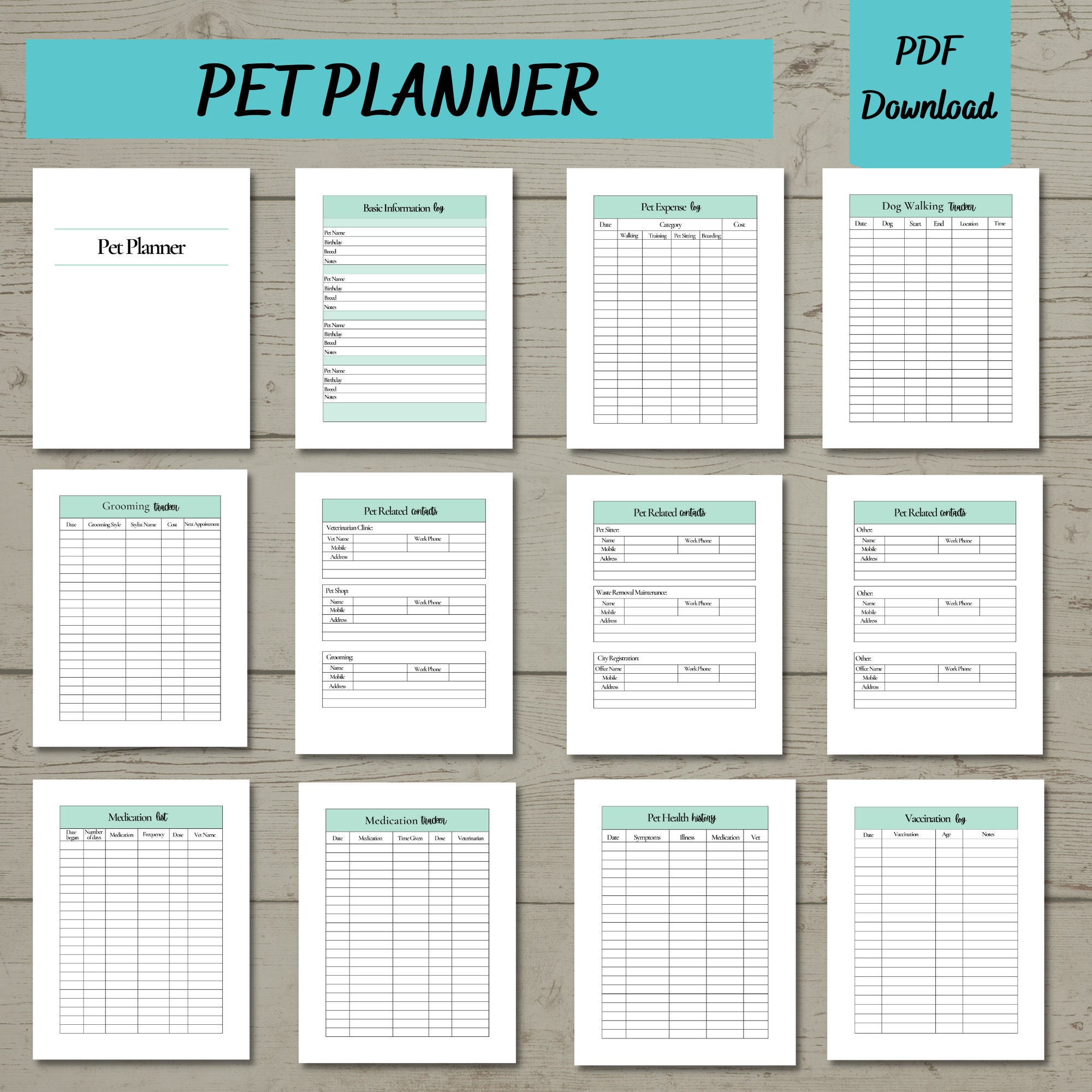 Pet Planner Printable, Printable Pet Record, Pet Care Planner, Dog ...
