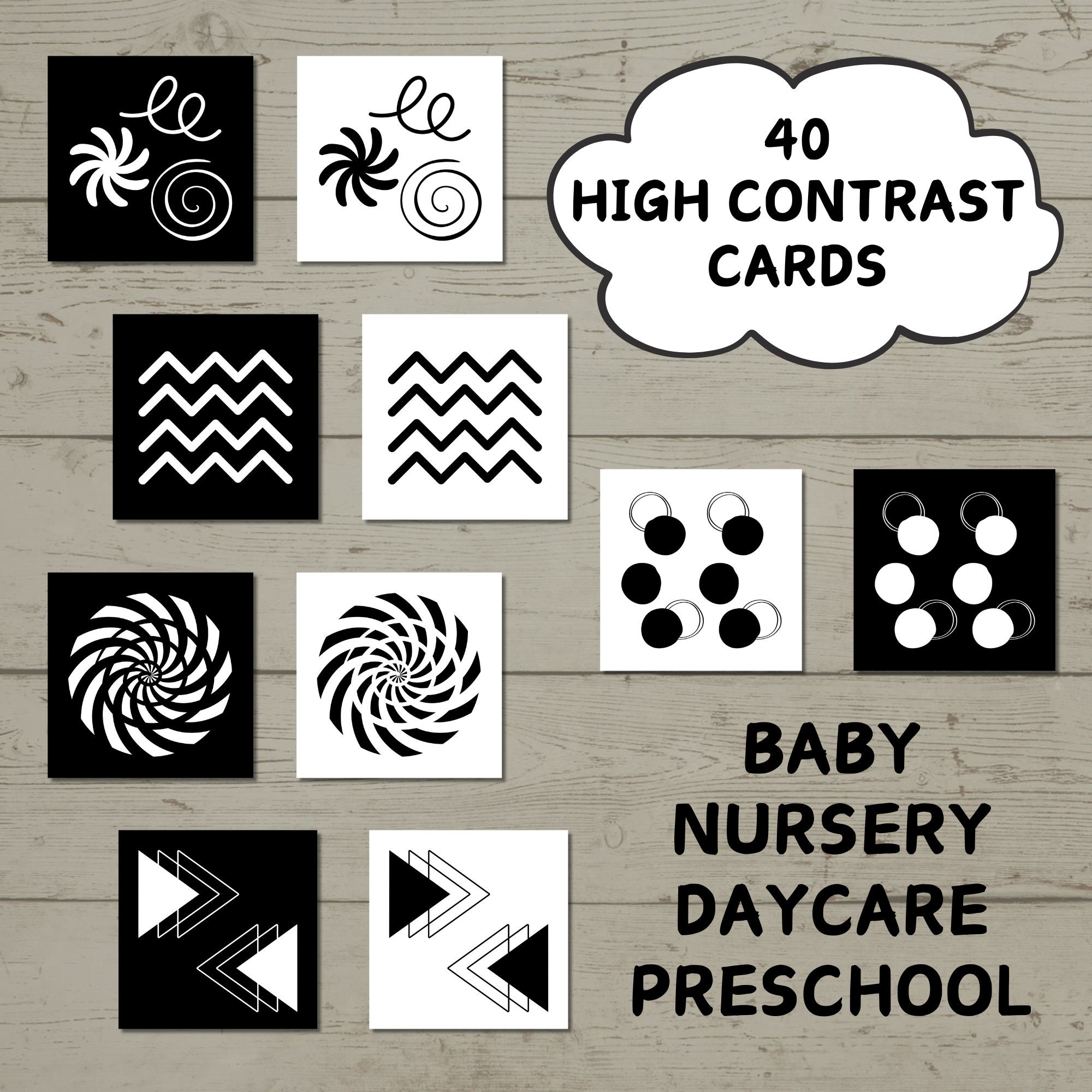40 Black and White High Contrast Cards for Baby, Sensory Cards for ...
