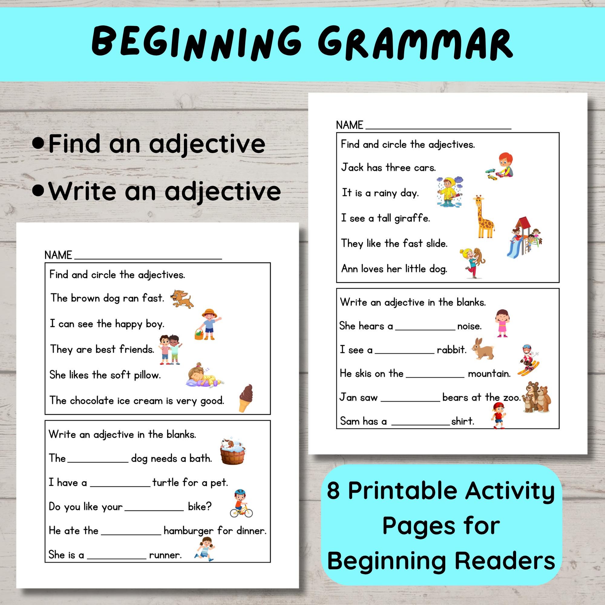 Adjectives Worksheets: 2nd Grade Grammar Practice (digital Download) - Etsy