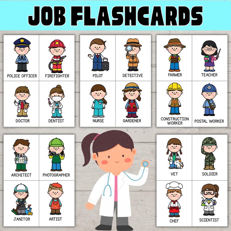 20 Community Helper Flashcards for Preschool and Kindergarten, Job ...