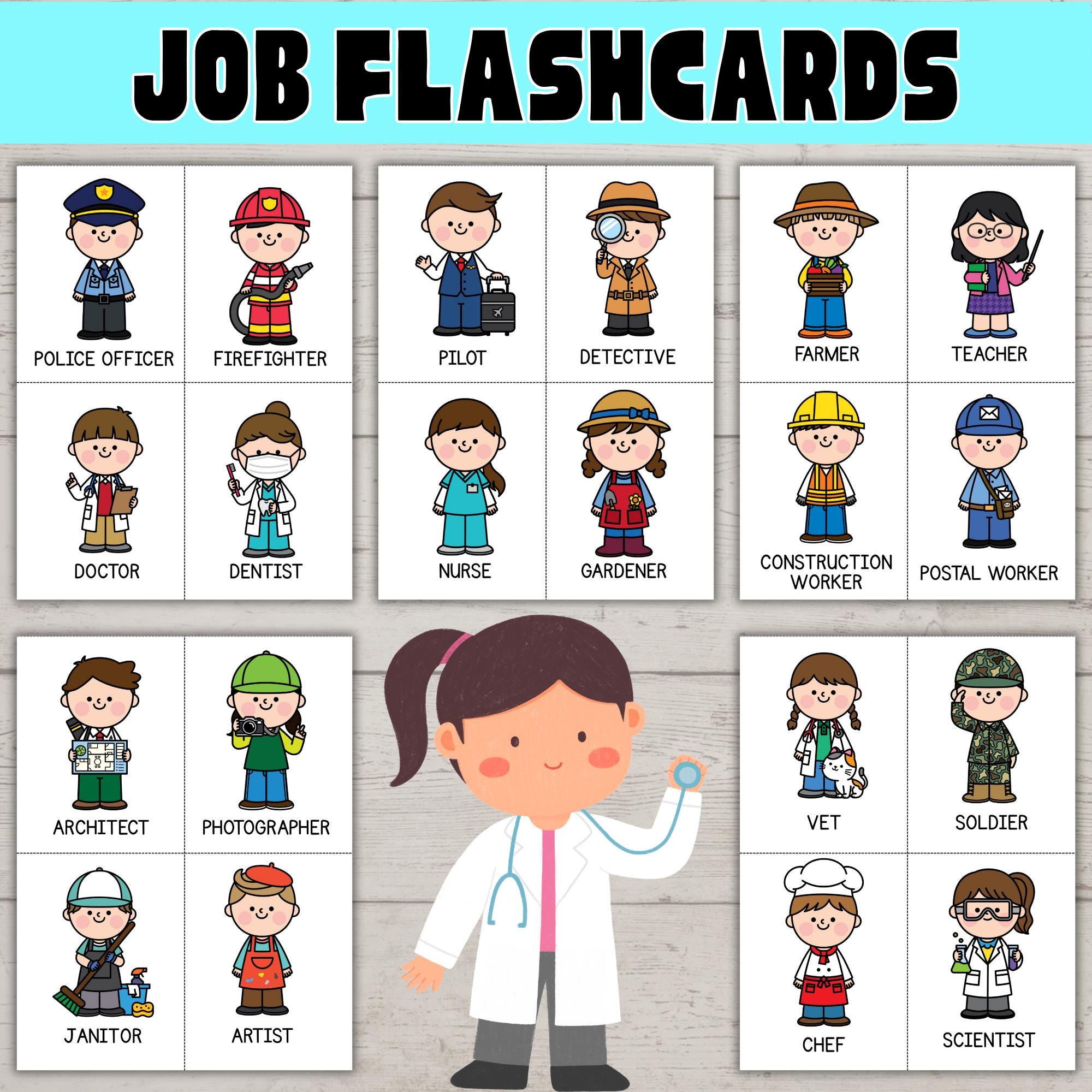 20 Community Helper Flashcards for Preschool and Kindergarten, Job ...