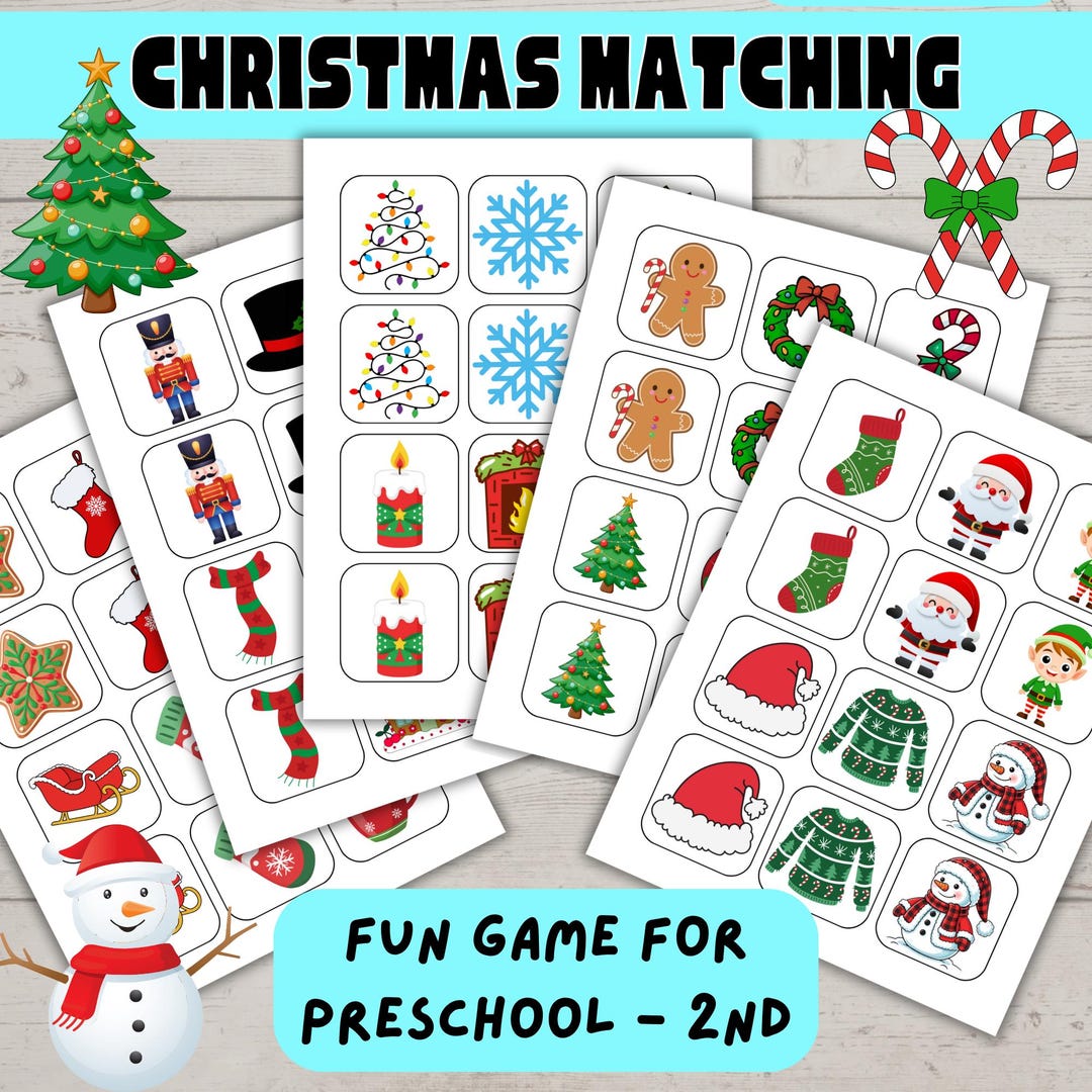 Christmas Game, Matching Activity for Kids, Pre-k to 2nd Grade Memory ...