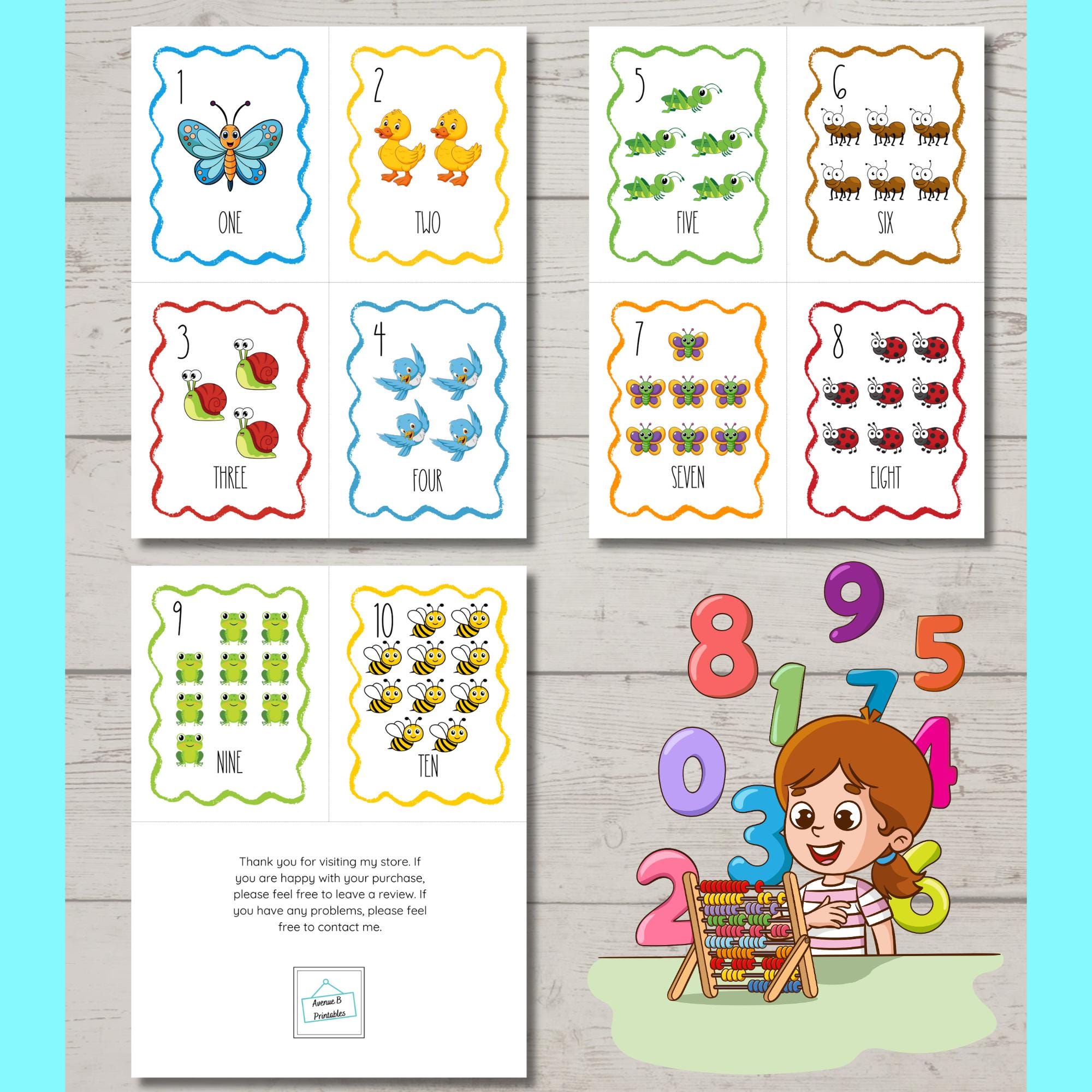 Animal Number Flashcards 1-10: Preschool Math Printable (digital ...