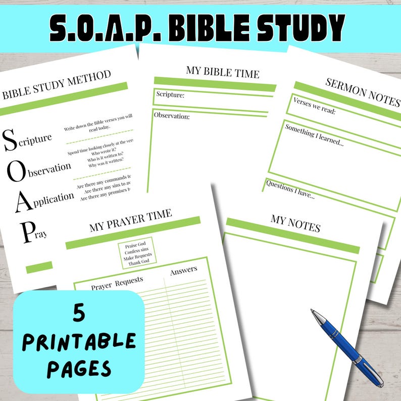 Printable SOAP Bible Study Journal: Sermon Notes, Prayer (PDF Download ...