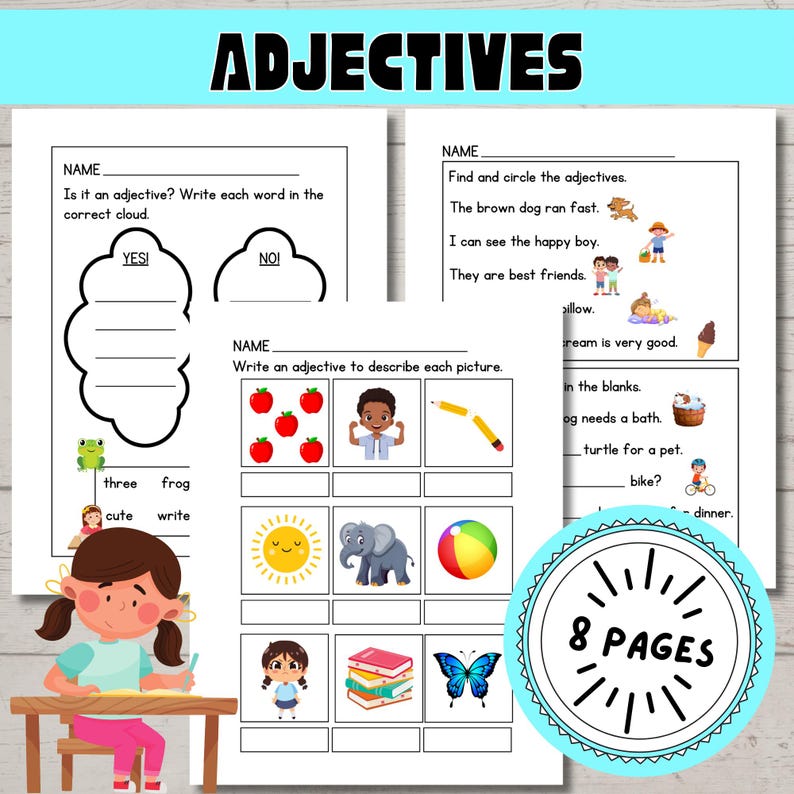 Adjectives Worksheets: 2nd Grade Grammar Practice (digital Download) - Etsy