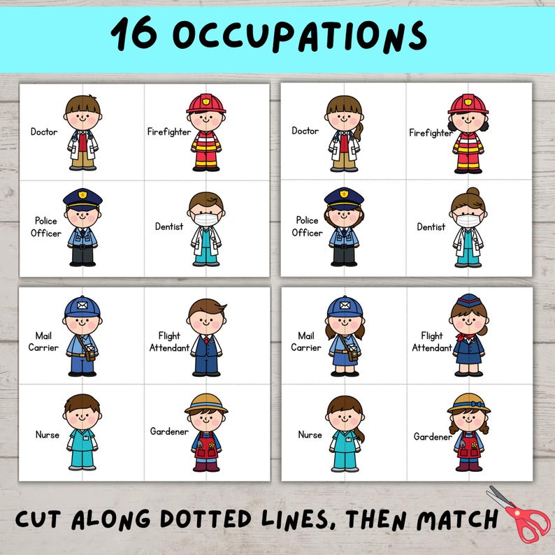 Community Helpers for Kids, Preschool Matching Activity, 16 Symmetry ...