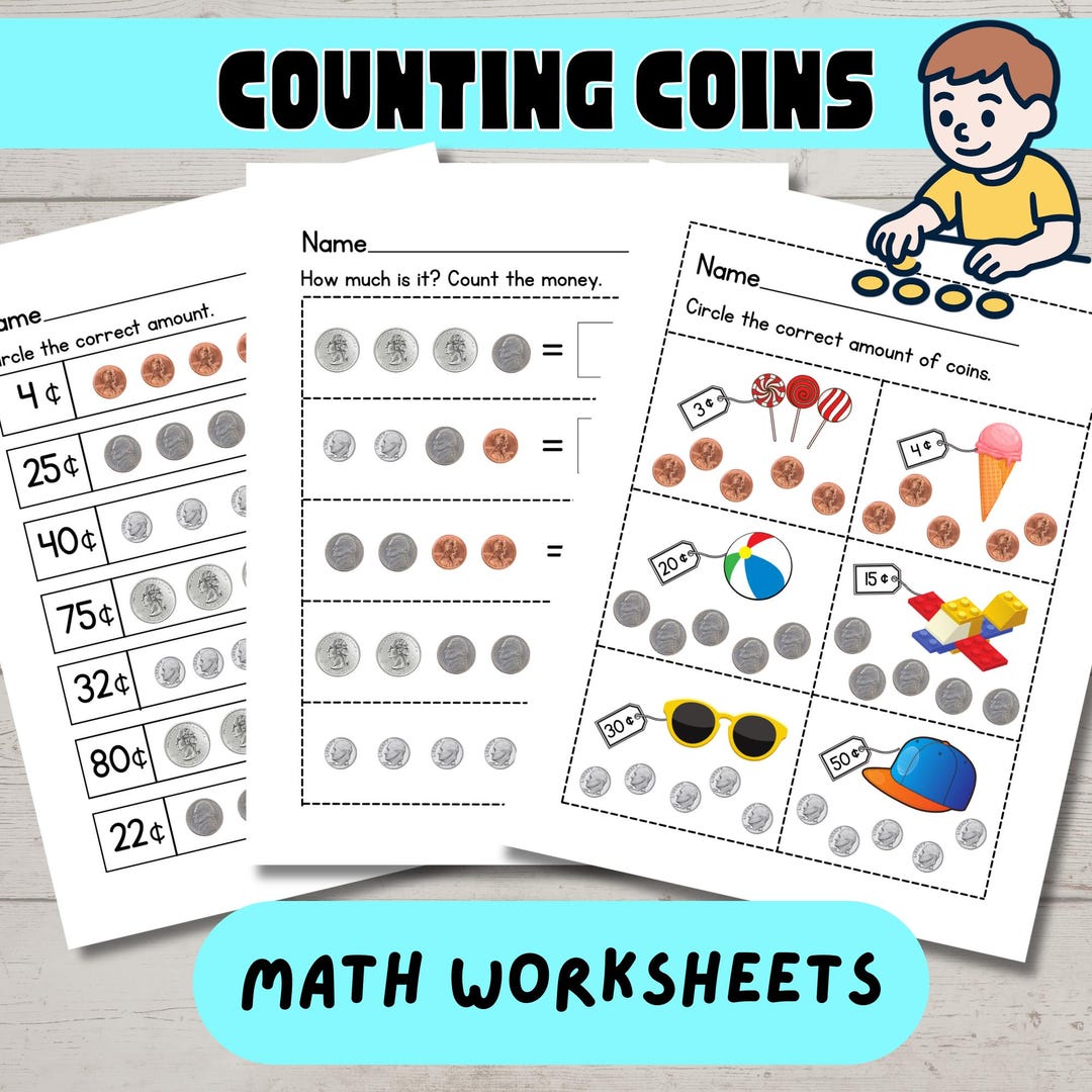 Counting Money Math Worksheets for Kindergarten, First and Second Grade ...