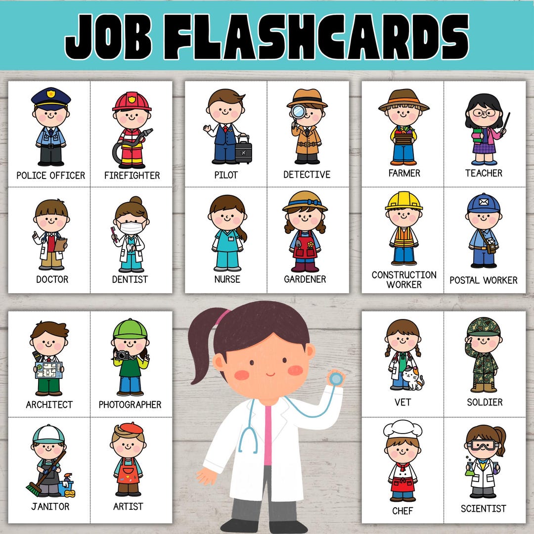 Community Helpers Flashcards for Preschool and Kindergarten, Job Cards ...