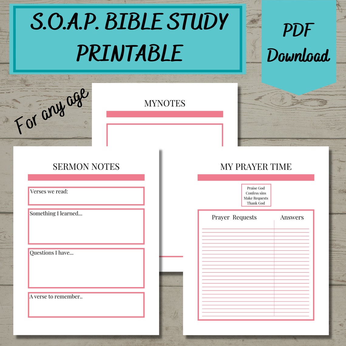 Printable Bible Study - SOAP Bible Study Method - Sermon Notes - Prayer ...