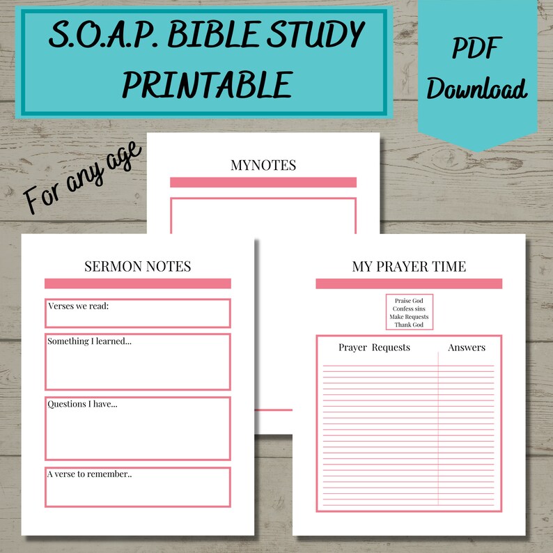 Printable Bible Study - SOAP Bible Study Method - Sermon Notes - Prayer ...