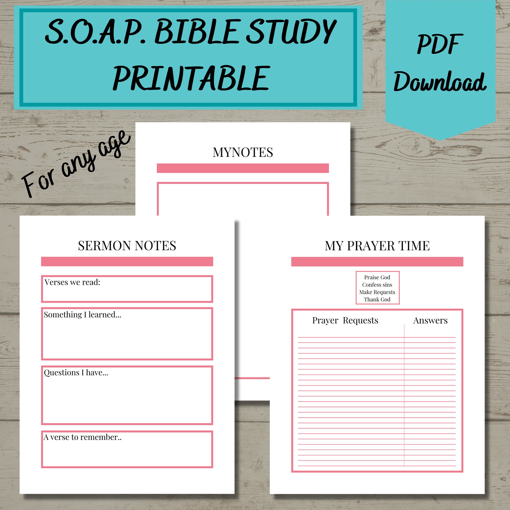 Printable Bible Study - SOAP Bible Study Method - Sermon Notes - Prayer ...