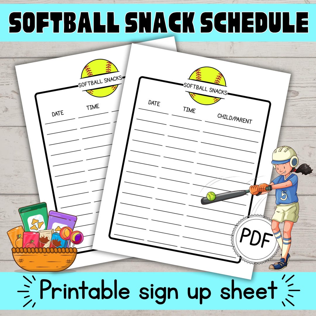 Printable Softball Snack Sign up Sheet: Team Snack Schedule (digital ...
