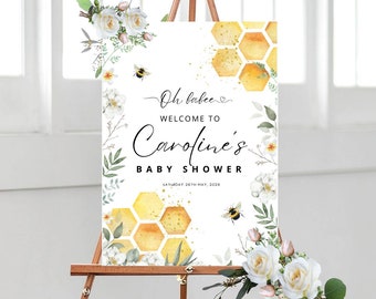 Personalised Welcome Baby Shower Sign, A3, Yellow Buzzy Bee Party Decor ...