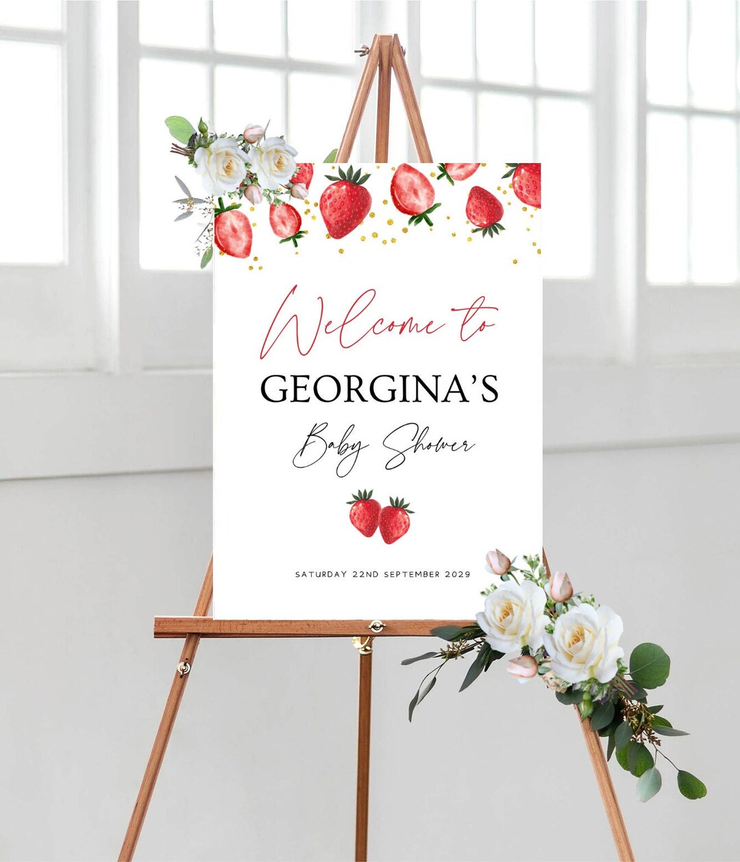 Berry Sweet Baby Shower Welcome Sign, Strawberry Themed Baby Shower ...
