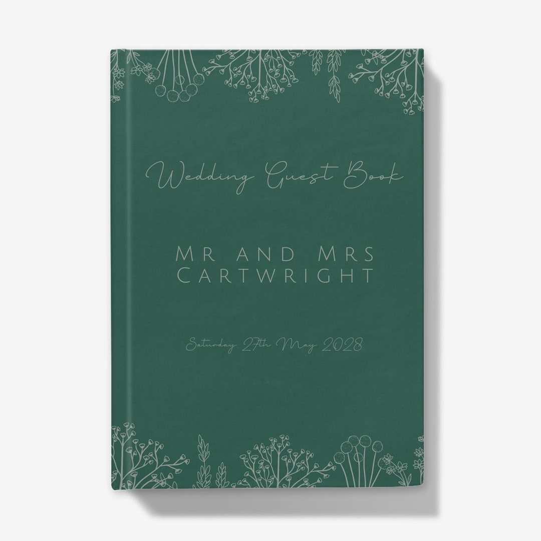 Dark Green Botanical Wedding Guest Book, Personalised Wedding Reception ...