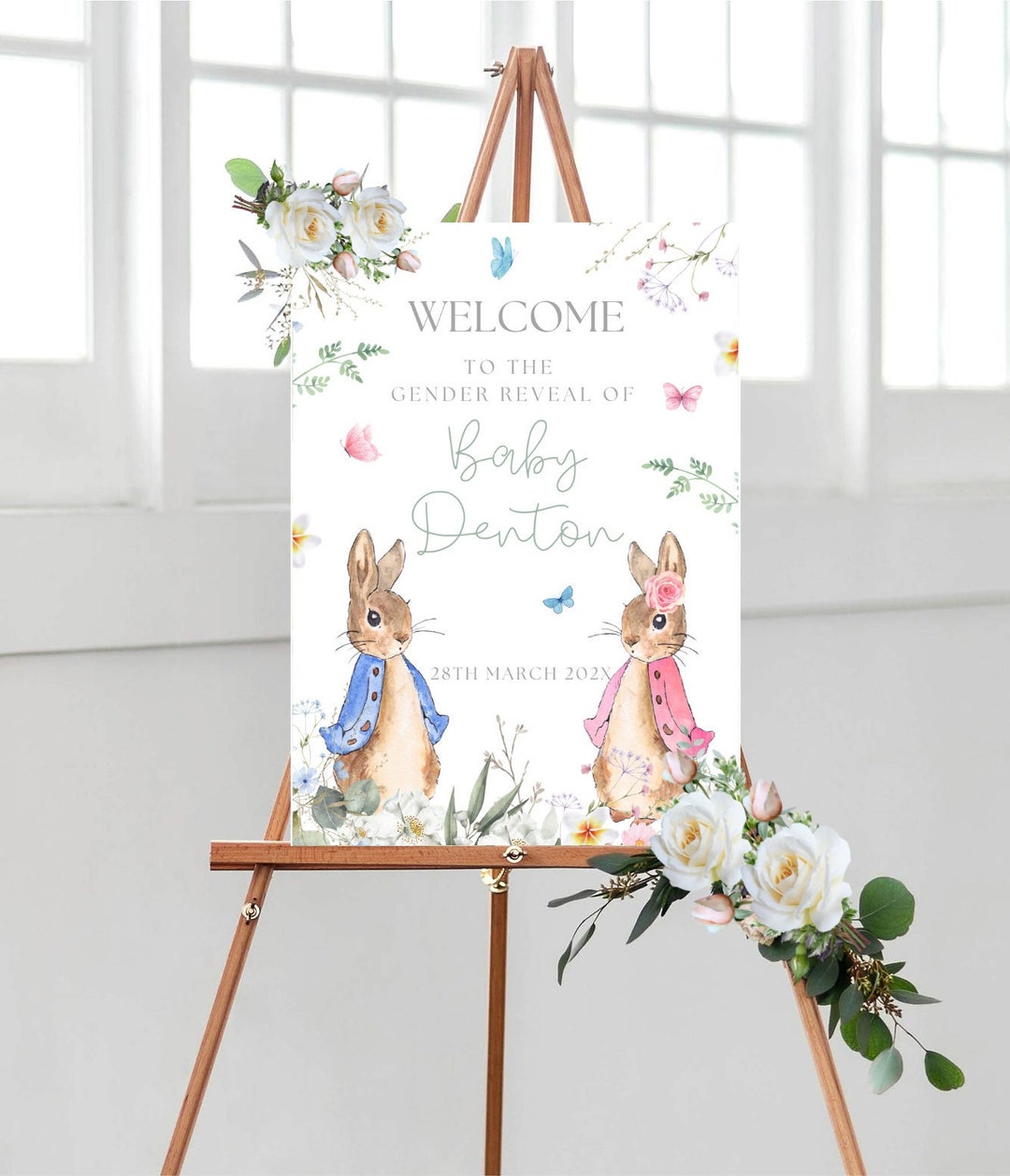 Peter Rabbit Gender Reveal Sign, Bunny Welcome Poster (digital or ...