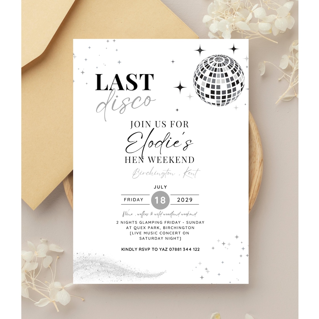 Last Disco Hen Party Invitation: Disco Ball Theme (printed or Digital ...
