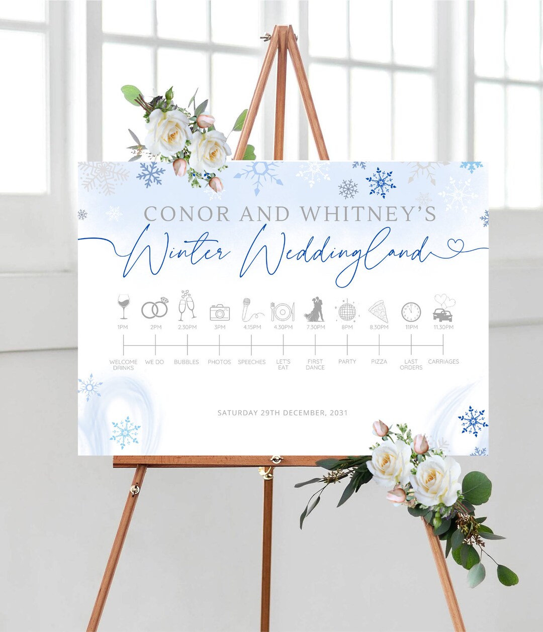 Winter Wedding Timeline Sign: Snowflake Order of Events - Etsy