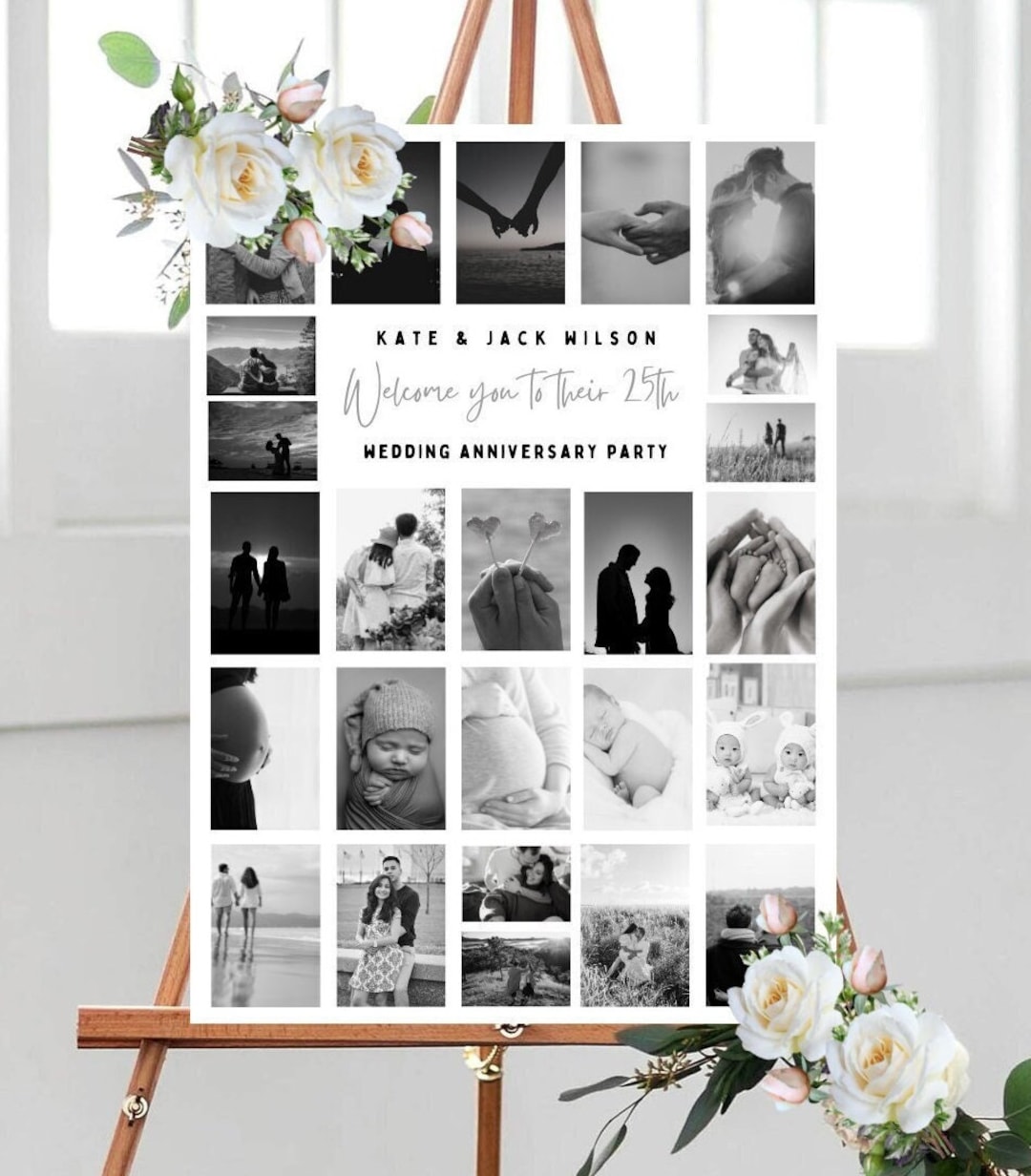 25th Wedding Anniversary Photo Board, Silver Wedding Photo Memory Sign ...