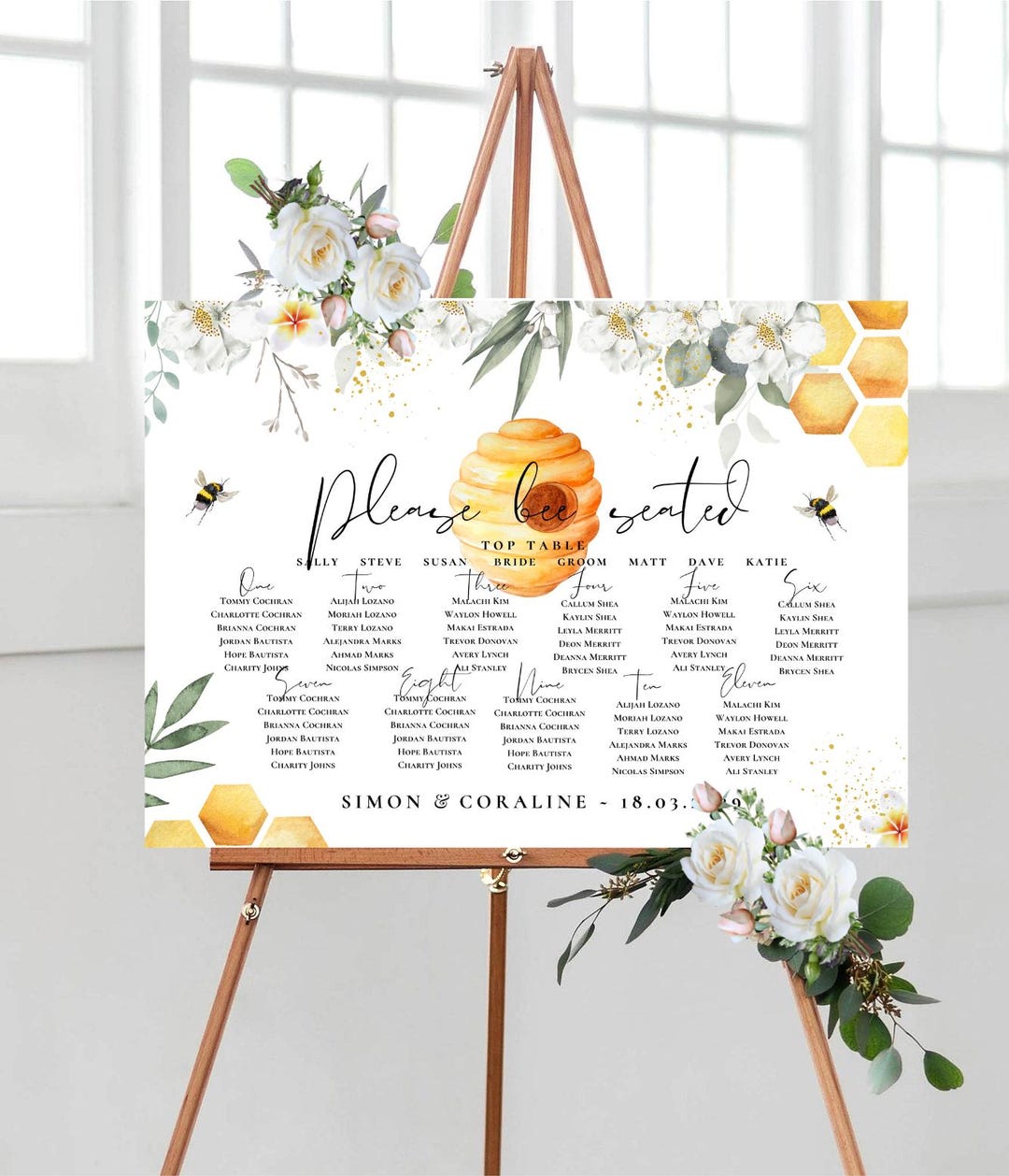 Let's BEE Married Wedding Seating Chart, Please Bee Seated Bee Hive ...