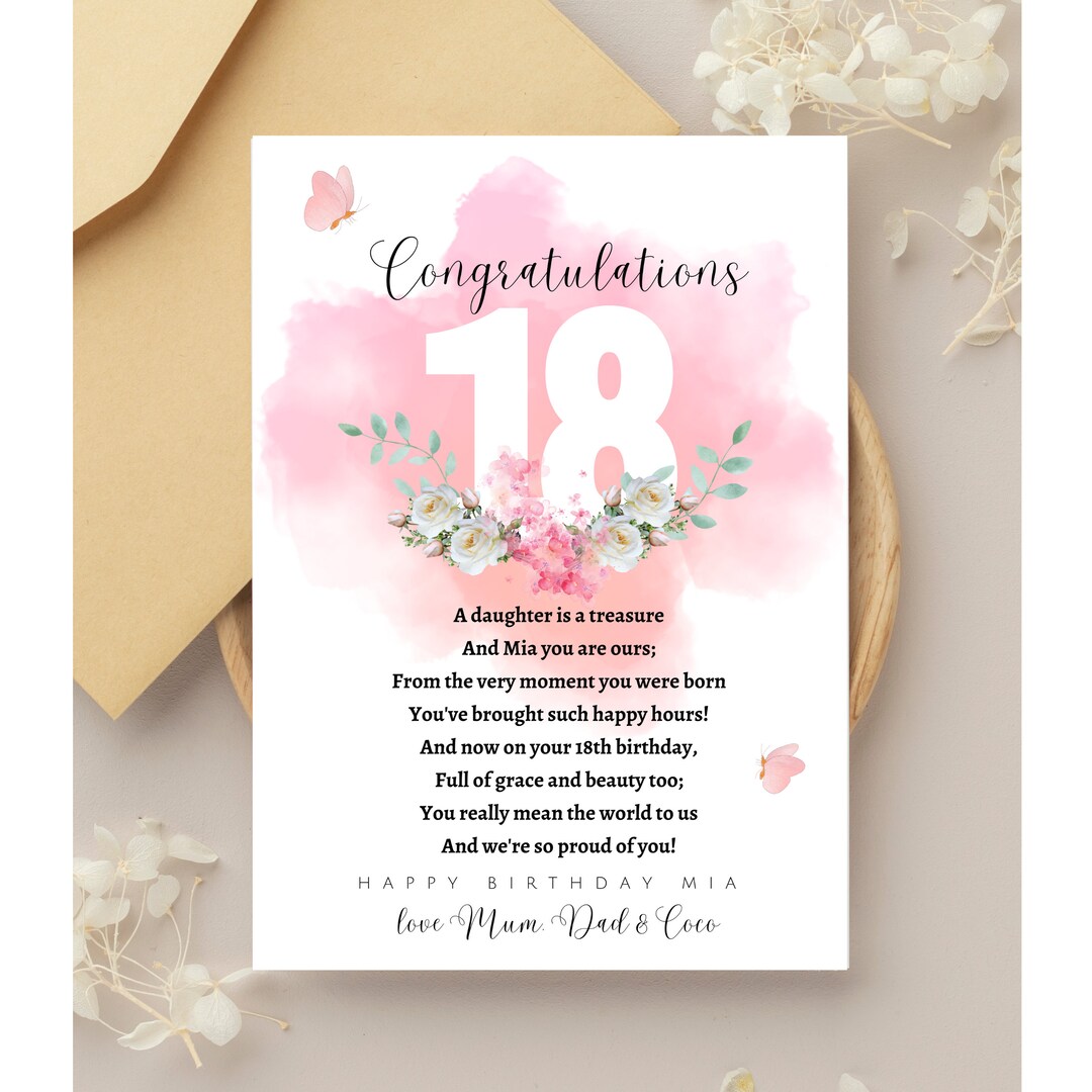 Personalised 18th Birthday Card 18th Birthday Poem Greeting - Etsy