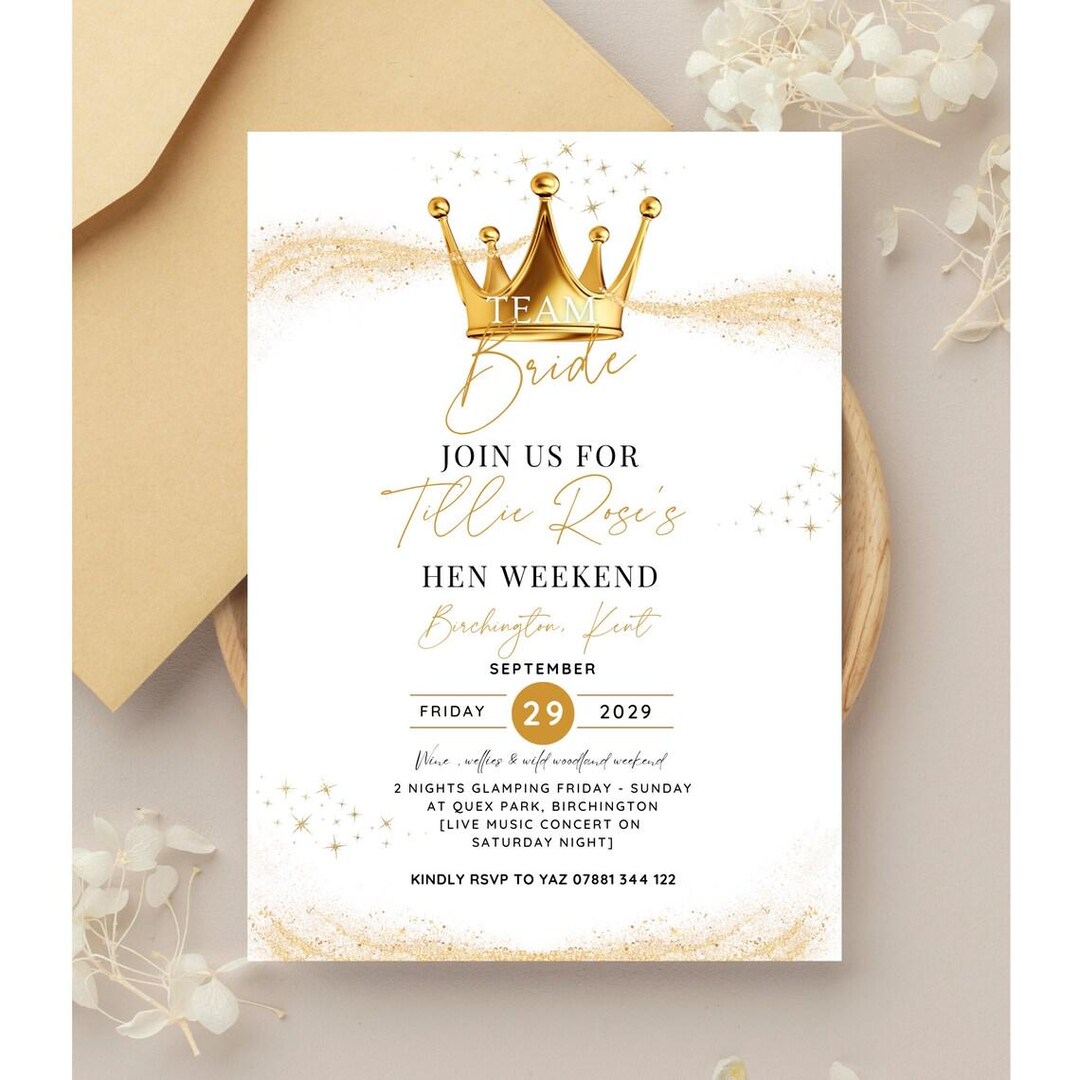 Hen Party Invitation, Hen Night Invite, White Gold Modern Hen Party ...
