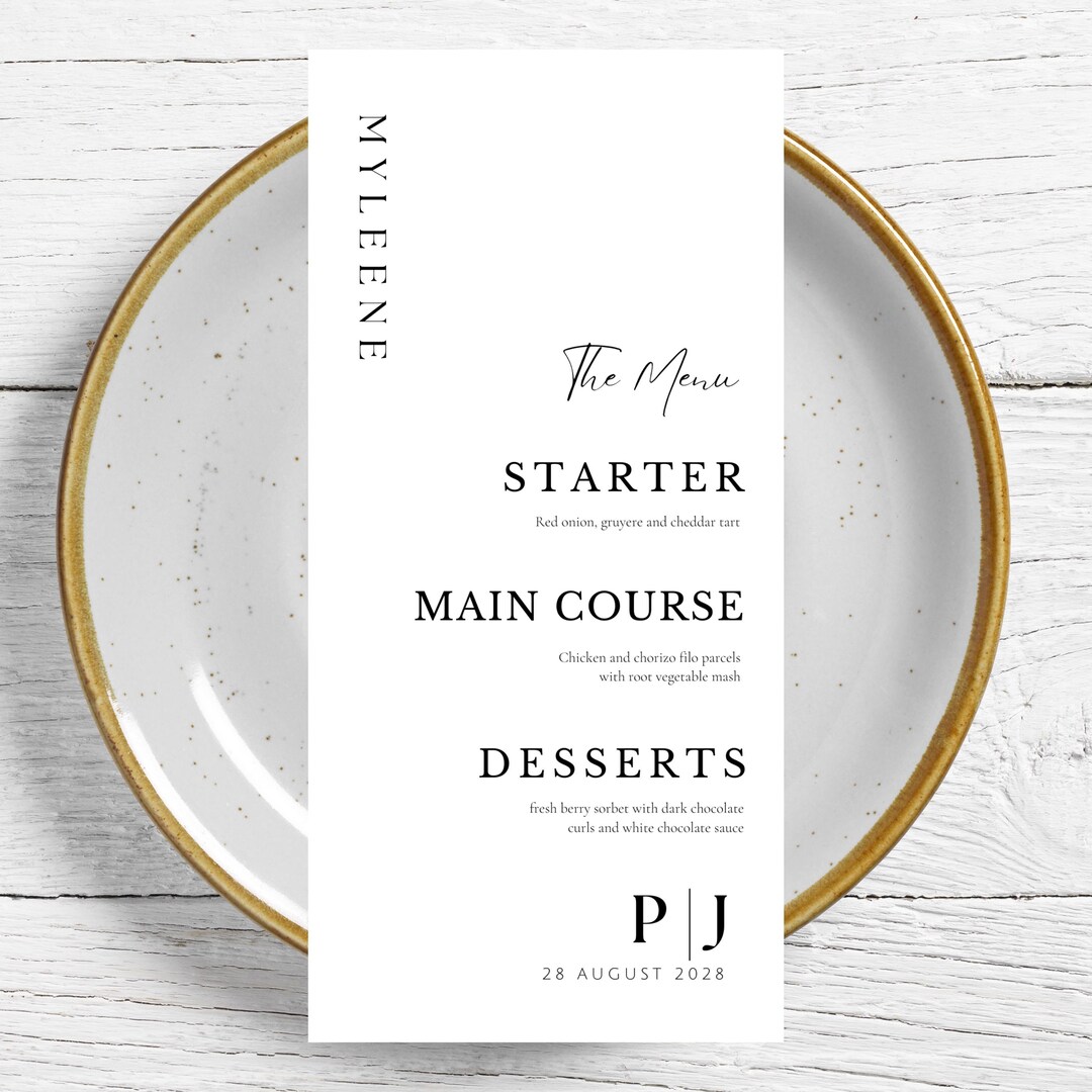 Wedding Menu Cards, Modern Calligraphy Wedding Menus, Personalised ...