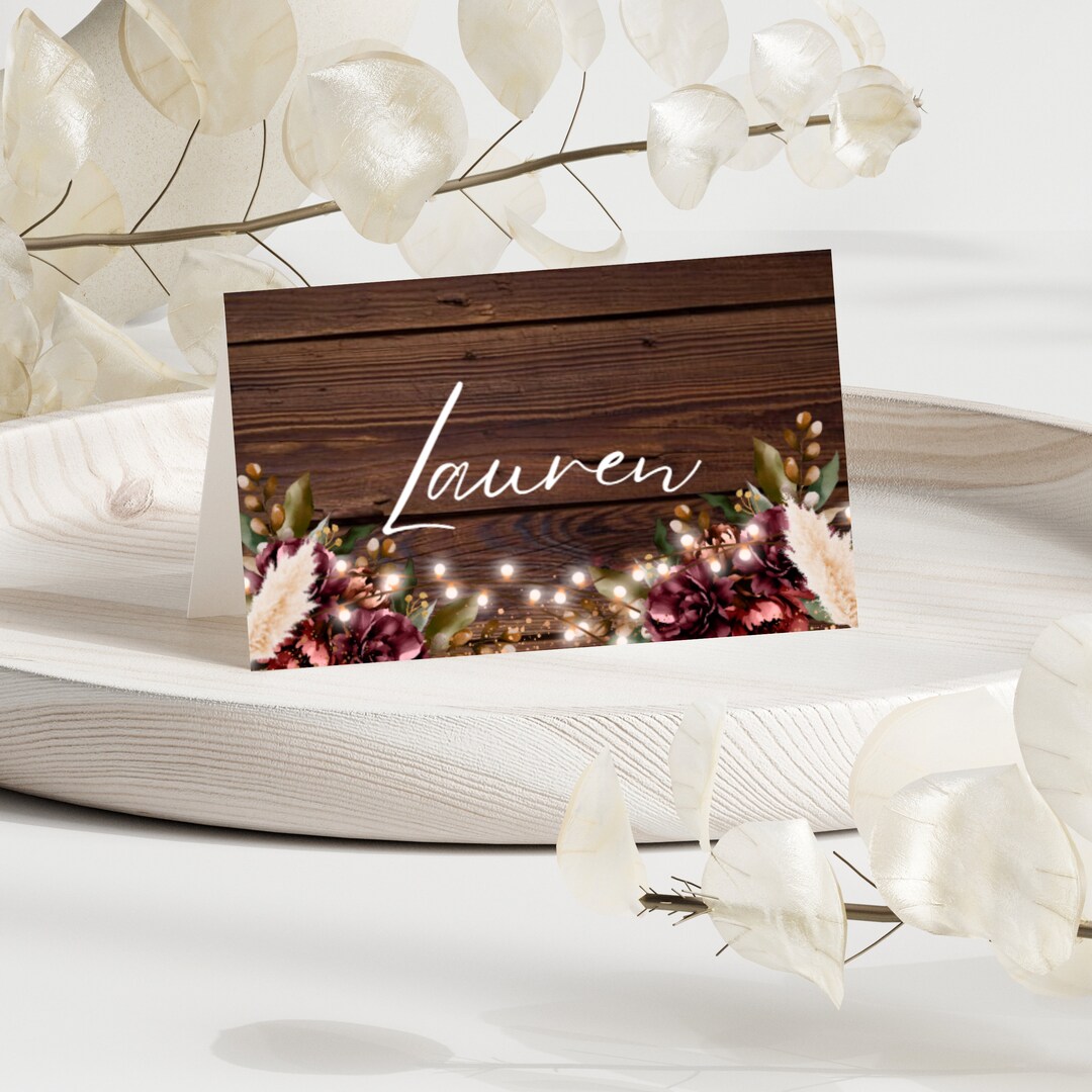 Rustic Wedding Place Cards, Rustic Wood Personalised Modern Placecards ...