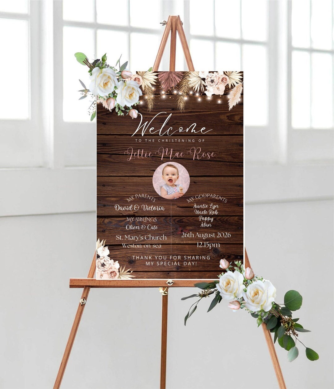 Boho Chic Christening Welcome Board, Girl Christening Keepsake Board ...