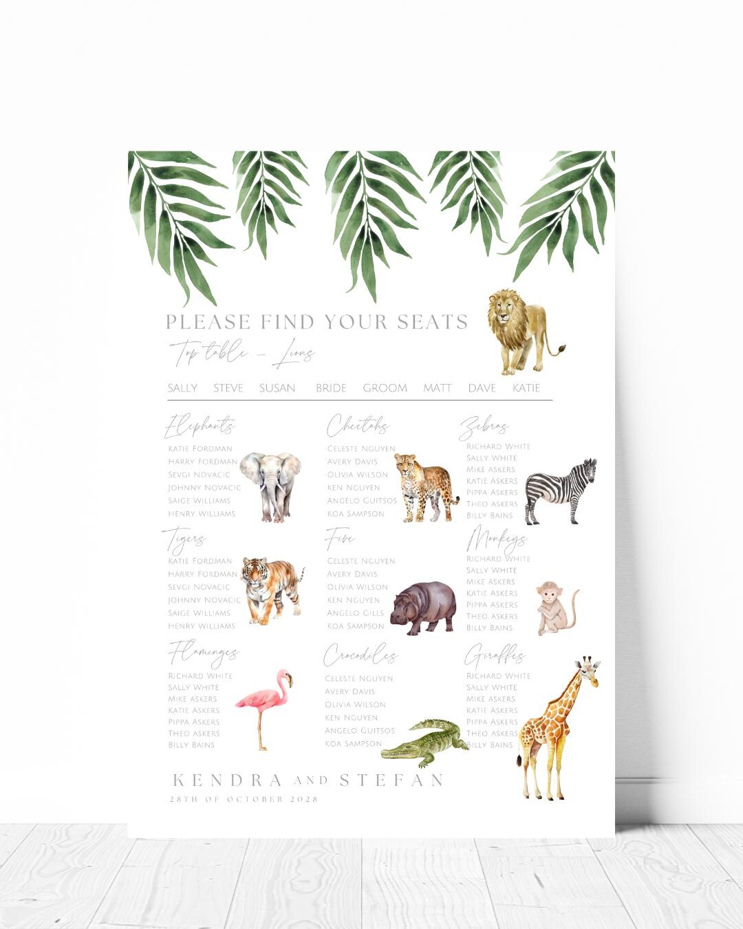 Safari Animal Table Plan, Jungle Seating Chart, Safari Wedding Seating ...