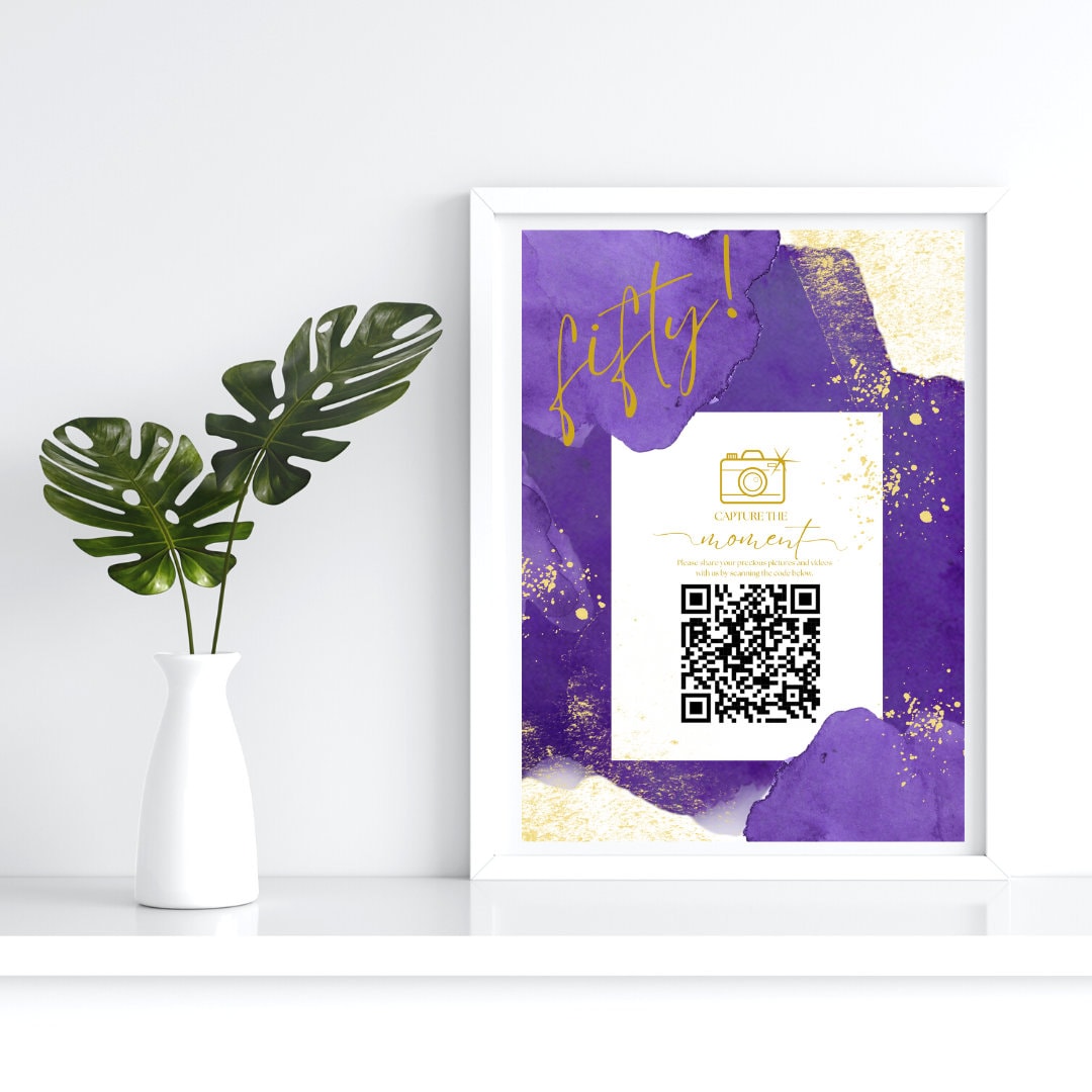 Purple & Gold Birthday Party QR Code Sign: Photo Upload Poster - Etsy UK