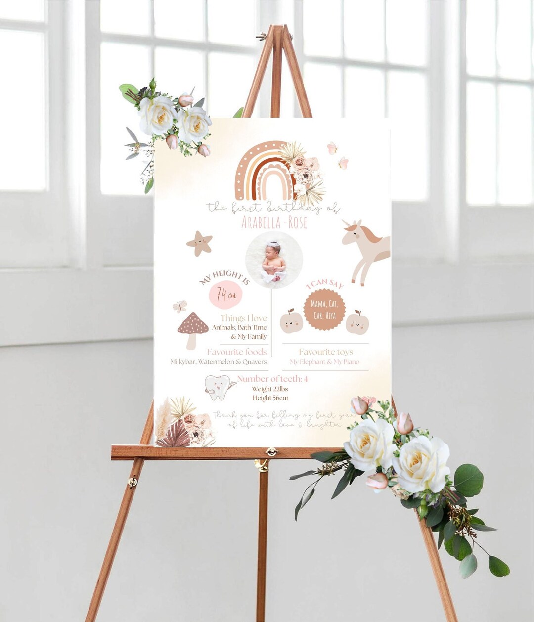 First Birthday Milestone Welcome Boards, 1st Birthday Boho Party ...