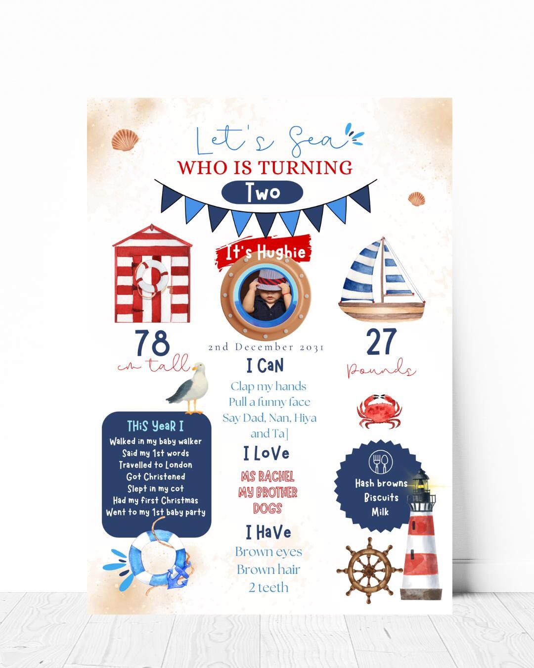 Birthday Milestone Board Nautical Sea Theme, Let's Seaside Coast 1st ...
