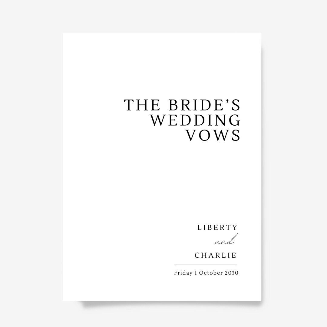 Personalized Wedding Vows Card Set: Minimalist 'liberty' Design - Etsy