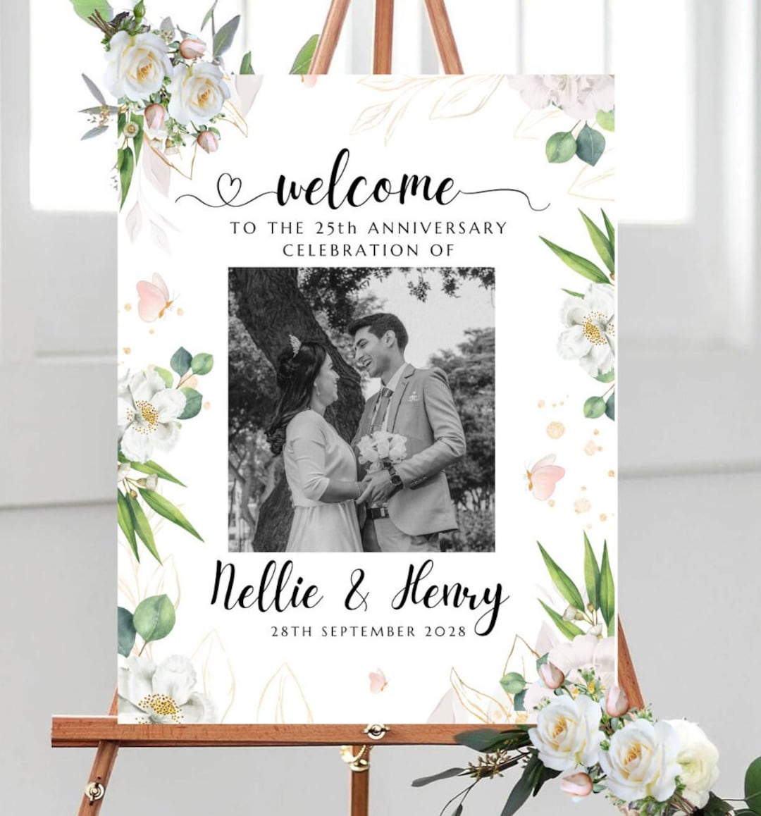 Wedding Anniversary Party Photo Welcome Board, Nellie Floral 25th ...