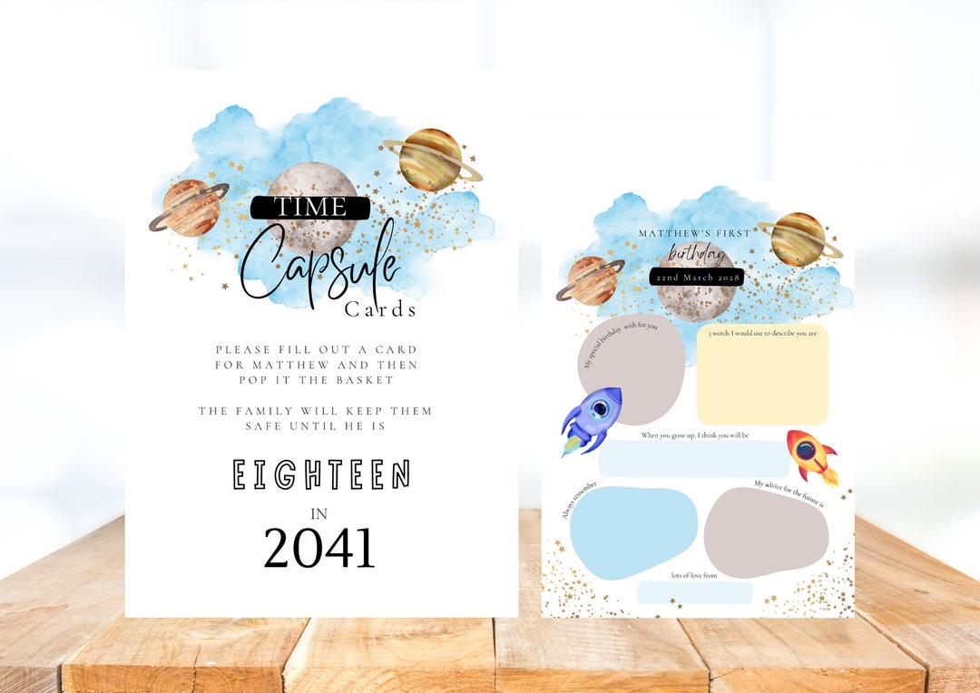 Time Capsule Cards, 1st Birthday Space Theme Time Capsule Cards, First ...