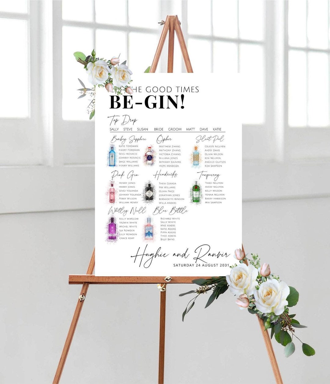 Gin Bottle Wedding Table Planner Board, Personalised Alcohol Theme ...
