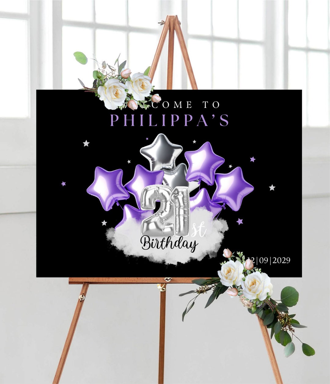 21st Birthday Party Welcome Board, Birthday Balloon Party Entrance Sign ...