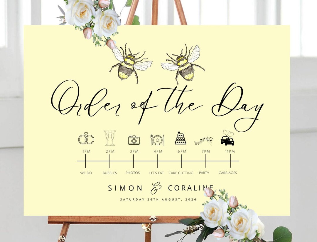 Let's BEE Married Wedding Order of the Day Reception Sign, Yellow ...